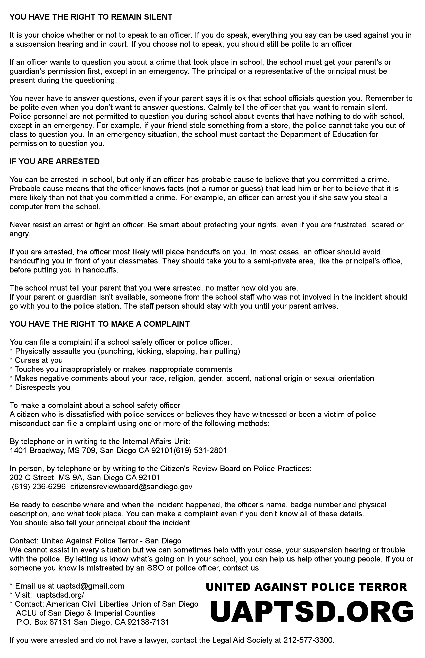 KNY SCHOOL BACK | United Against Police Terror – San Diego