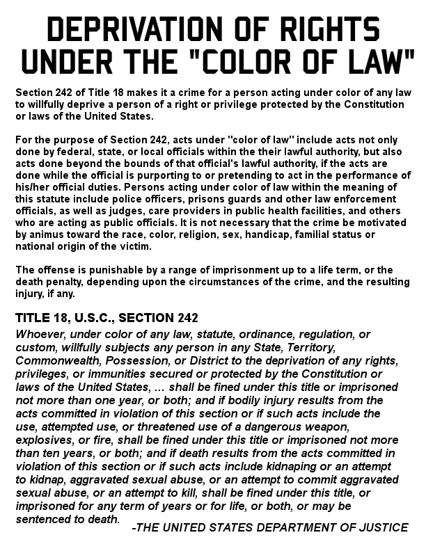 Deprivation Of Rights: Under The “Color Of Law” | United Against Police ...